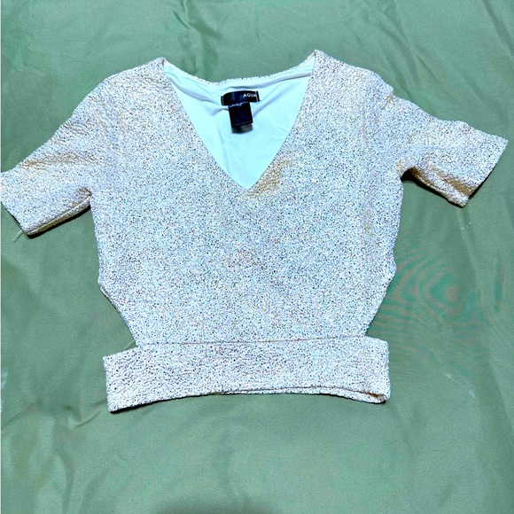 Aqua | Tops | Aqua Gold Sparkle Glitter Crop Top | Poshmark